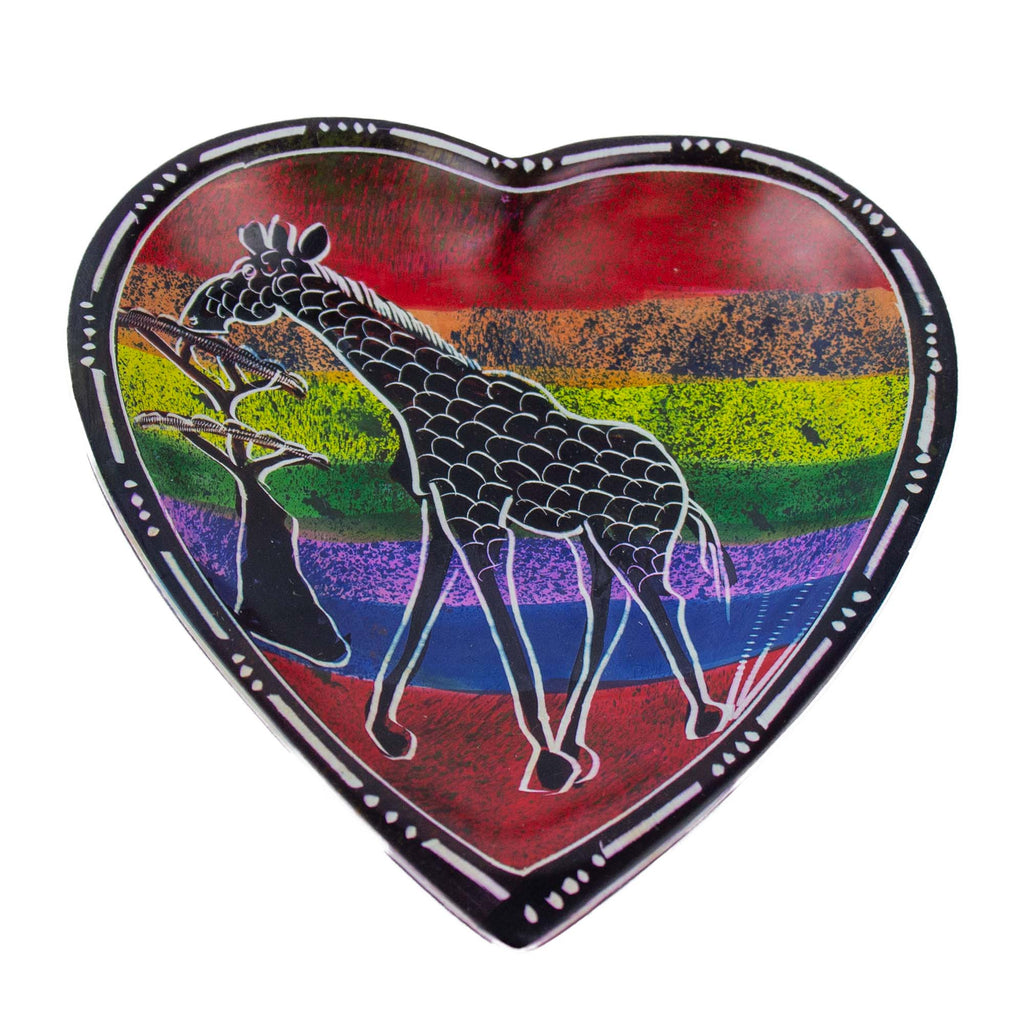 Set of African Soapstone Hand-painted Heart Trinket Dishes with Rainbow ...