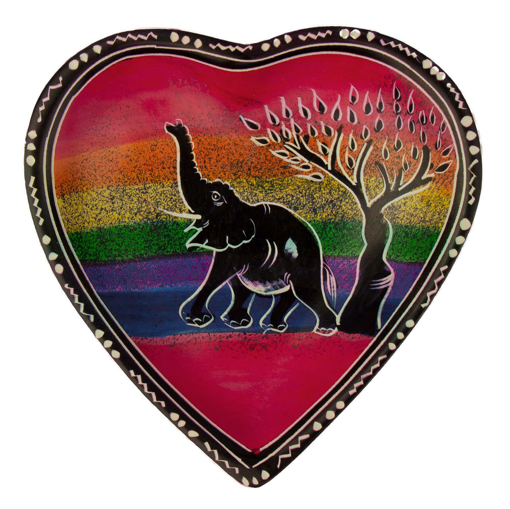 Set of African Soapstone Hand-painted Heart Trinket Dishes with Rainbow ...