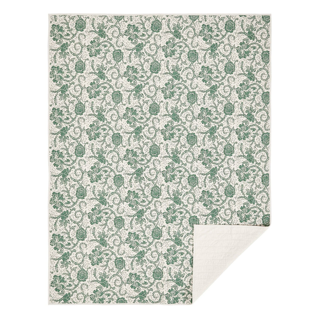 Dorset Green Floral Twin Quilt 68Wx86L
